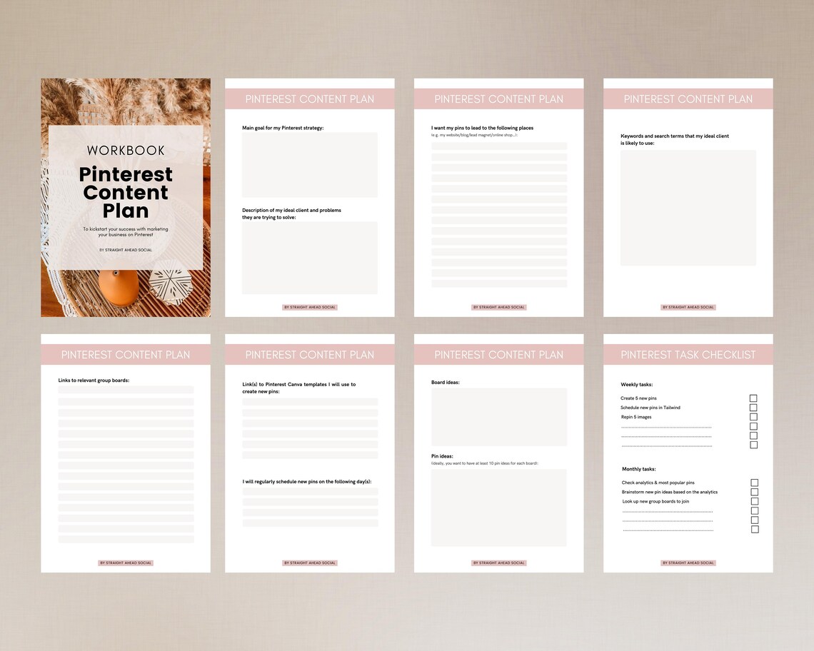 Pinterest Content Plan Template Printable Pinterest Workbook Pinterest ...