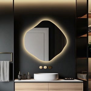 Irregular Shaped Wall Mirror With Led Lights, LED Lighted Bathroom ...