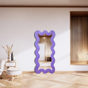 Large Floor Purple Mirror, Wavy Floor Length Mirror, Curvy Full Length ...