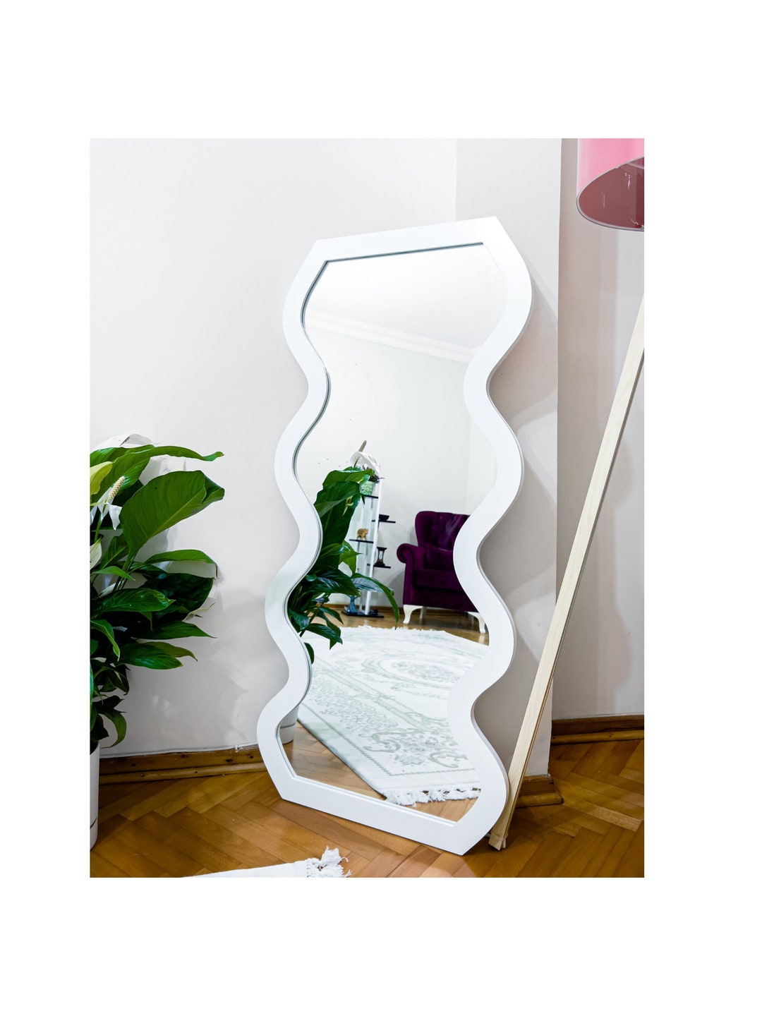 Wood Frame Curvy Mirror Wavy Full Length Mirror Funky Floor - Etsy