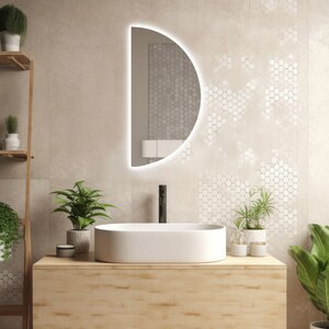 Half Circle LED Lighted Bathroom Mirror, Vanity Mirror With Led Lights ...