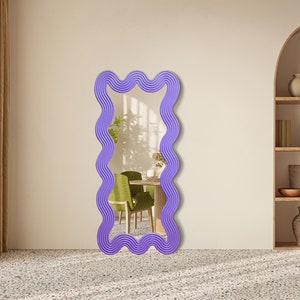 Large Floor Purple Mirror, Wavy Floor Length Mirror, Curvy Full Length ...