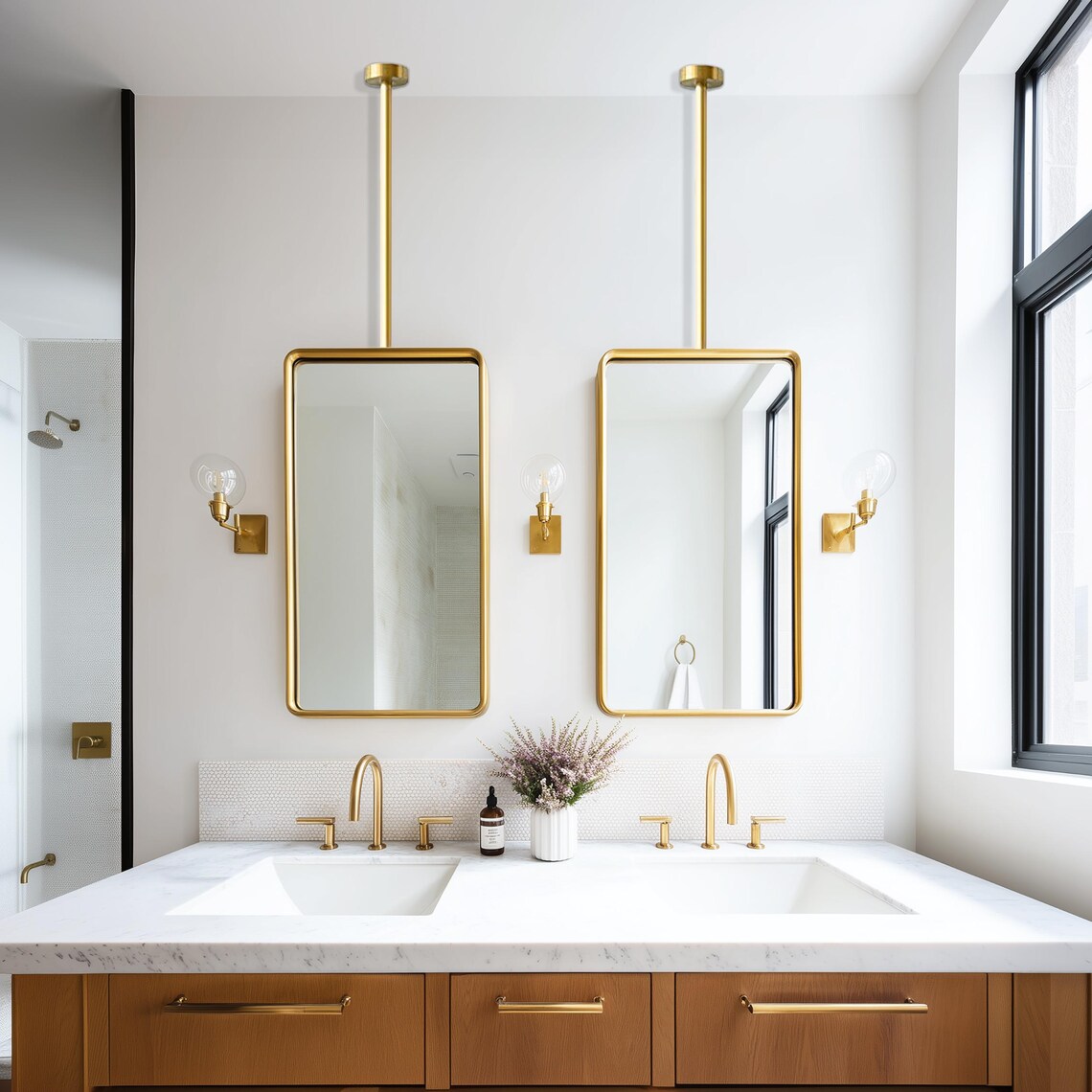 Suspended Metal Mirror, Gold Bathroom Mirror, Ceiling Mounted Mirror ...