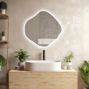 Irregular Shaped Wall Mirror With Led Lights, LED Lighted Bathroom ...