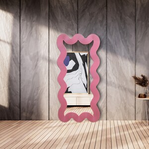 Pink Wavy Floor Mirror, Curvy Full Length Mirror, Funky Full Body ...