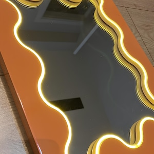 Lighted Wavy Floor Mirror, Funky Standing Mirror, Led Full Length ...