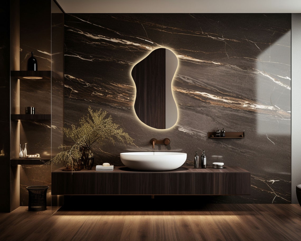Led Lighted Wavy Mirror, Bathroom Mirror, Illuminated Mirror, Led ...