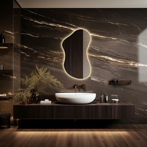 Led Lighted Wavy Mirror, Bathroom Mirror, Illuminated Mirror, Led ...