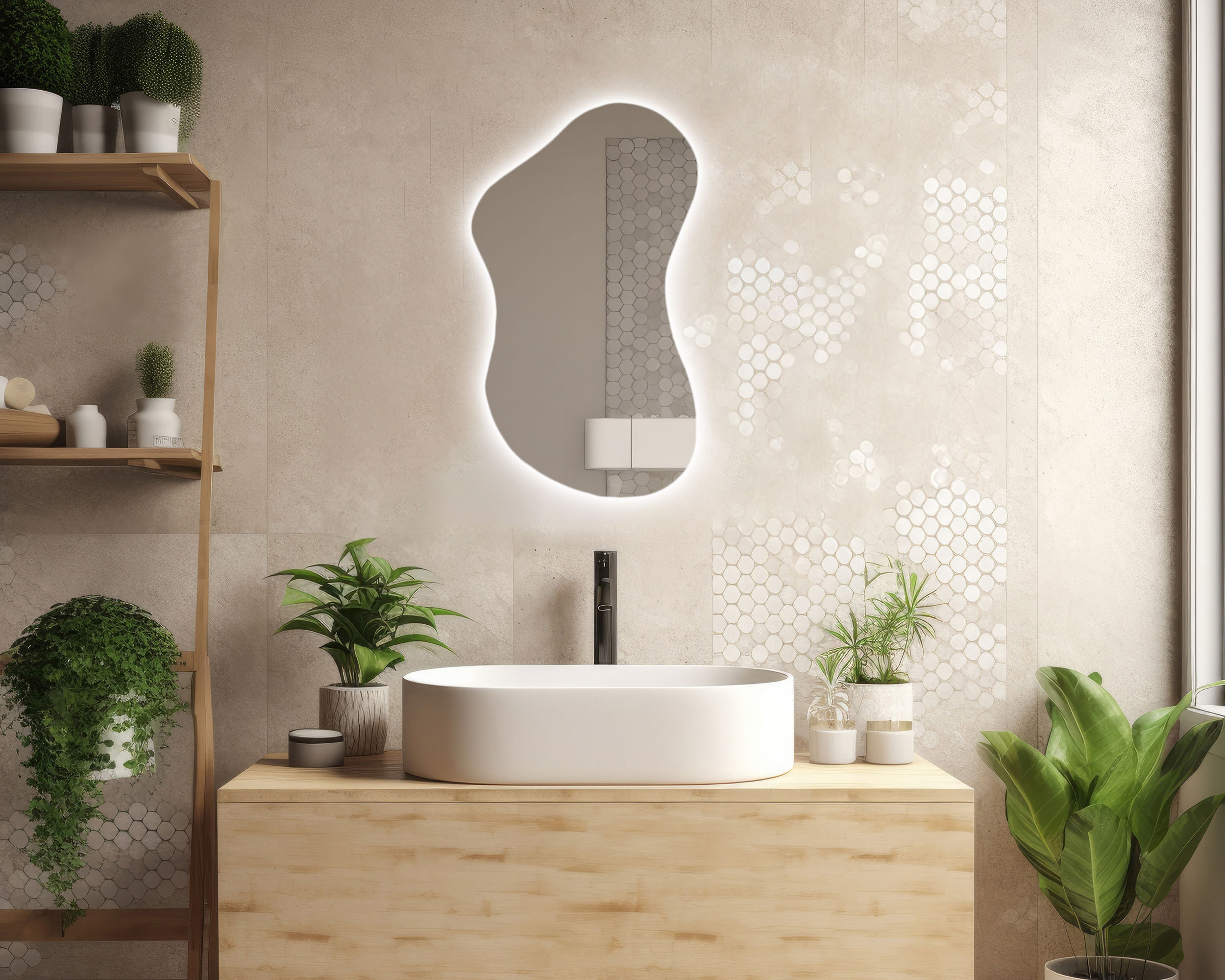 Led Lighted Wavy Mirror, Bathroom Mirror, Illuminated Mirror, Led ...
