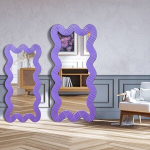 Large Floor Purple Mirror, Wavy Floor Length Mirror, Curvy Full Length ...