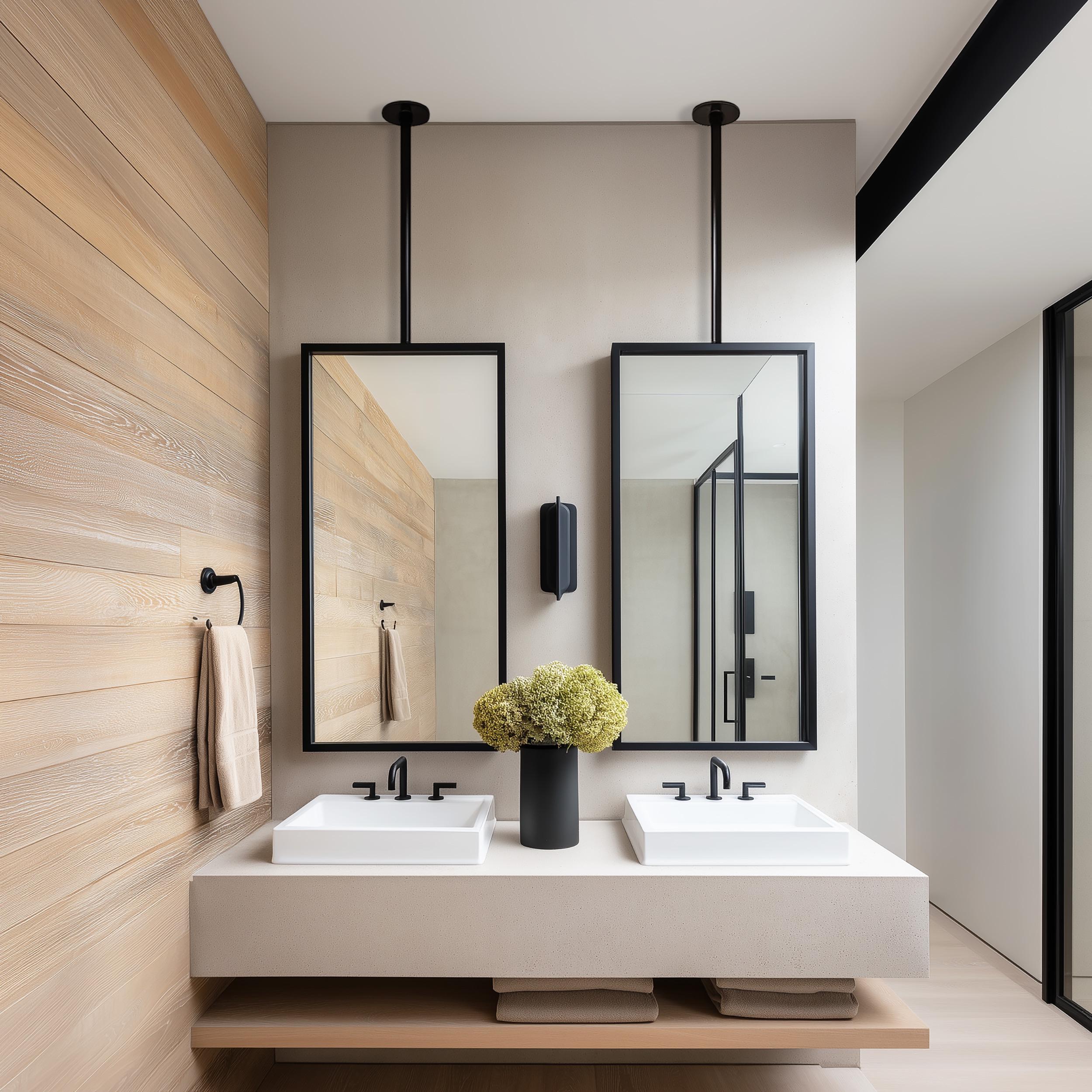 Ceiling Mounted Rectangular Mirror, Metal Framed Master Bathroom Mirror ...