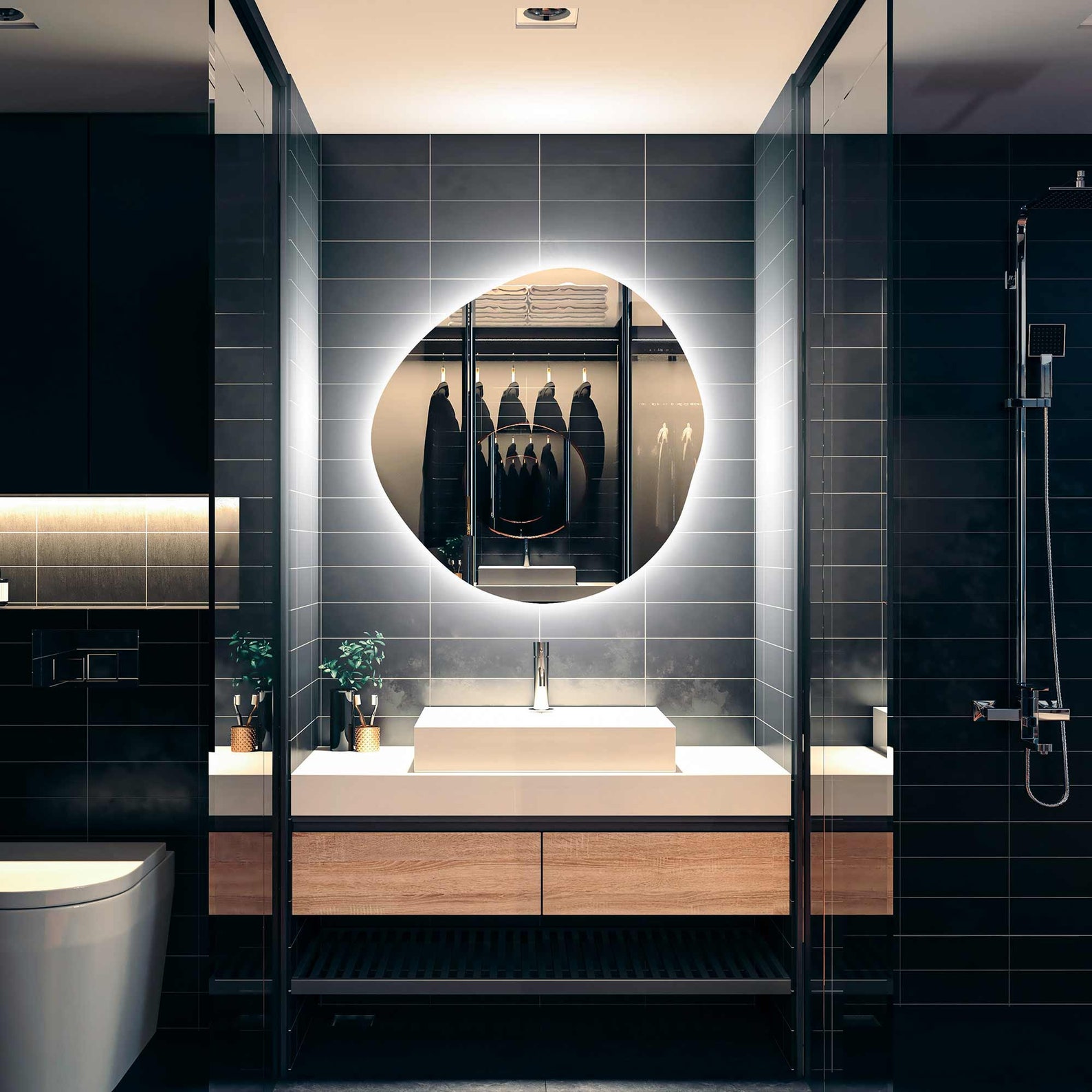 Asymmetrical Bathroom Mirror With Led Lights, RGB Led Vanity Mirror ...
