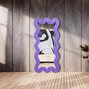 Large Floor Purple Mirror, Wavy Floor Length Mirror, Curvy Full Length ...