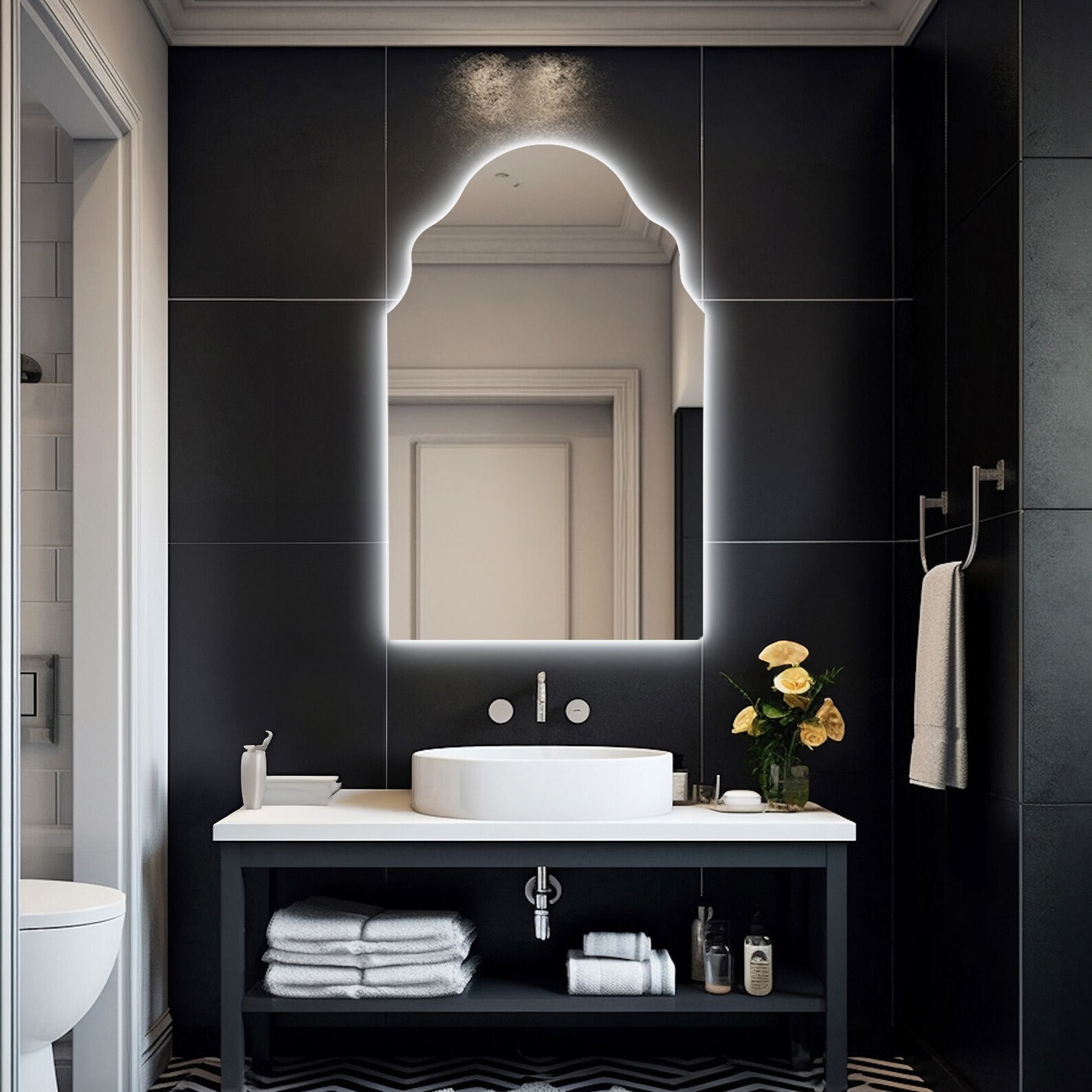 Arched LED Bathroom Mirror, LED Lighting Arch Wall Mirror, Vanity ...