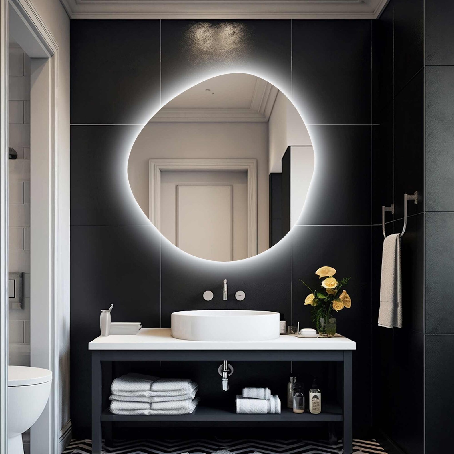 Asymmetrical Bathroom Mirror With Led Lights, RGB Led Vanity Mirror ...