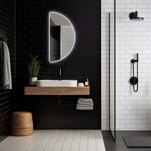Half Circle LED Lighted Bathroom Mirror, Vanity Mirror With Led Lights ...