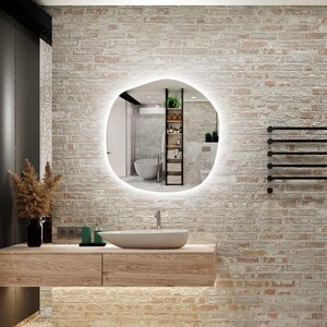 Asymmetrical Round Wall Mirror With Led Lights, Led Bathroom Mirror ...