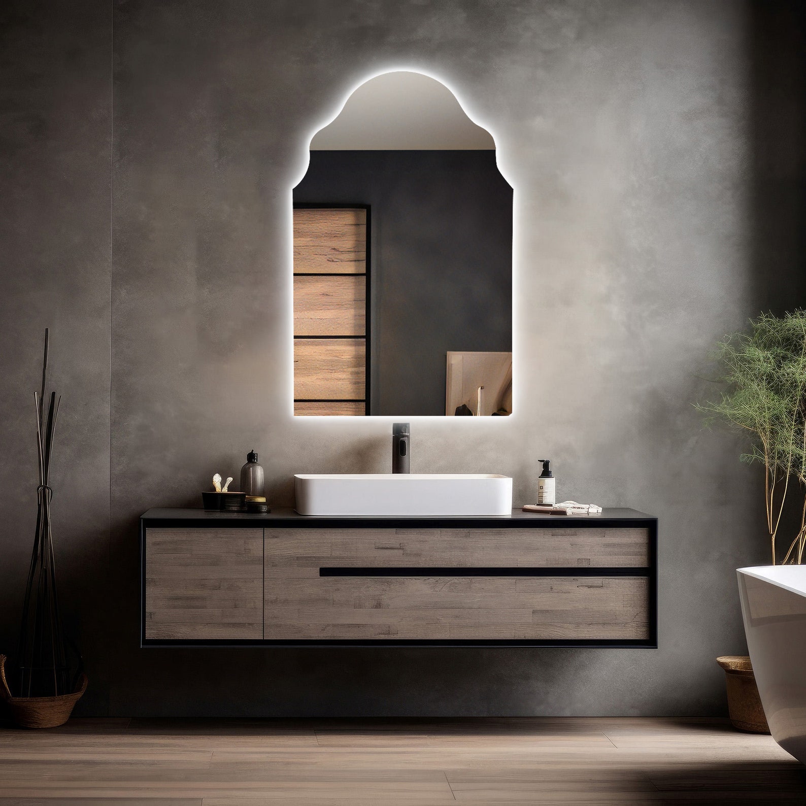 Arched LED Bathroom Mirror, LED Lighting Arch Wall Mirror, Vanity ...