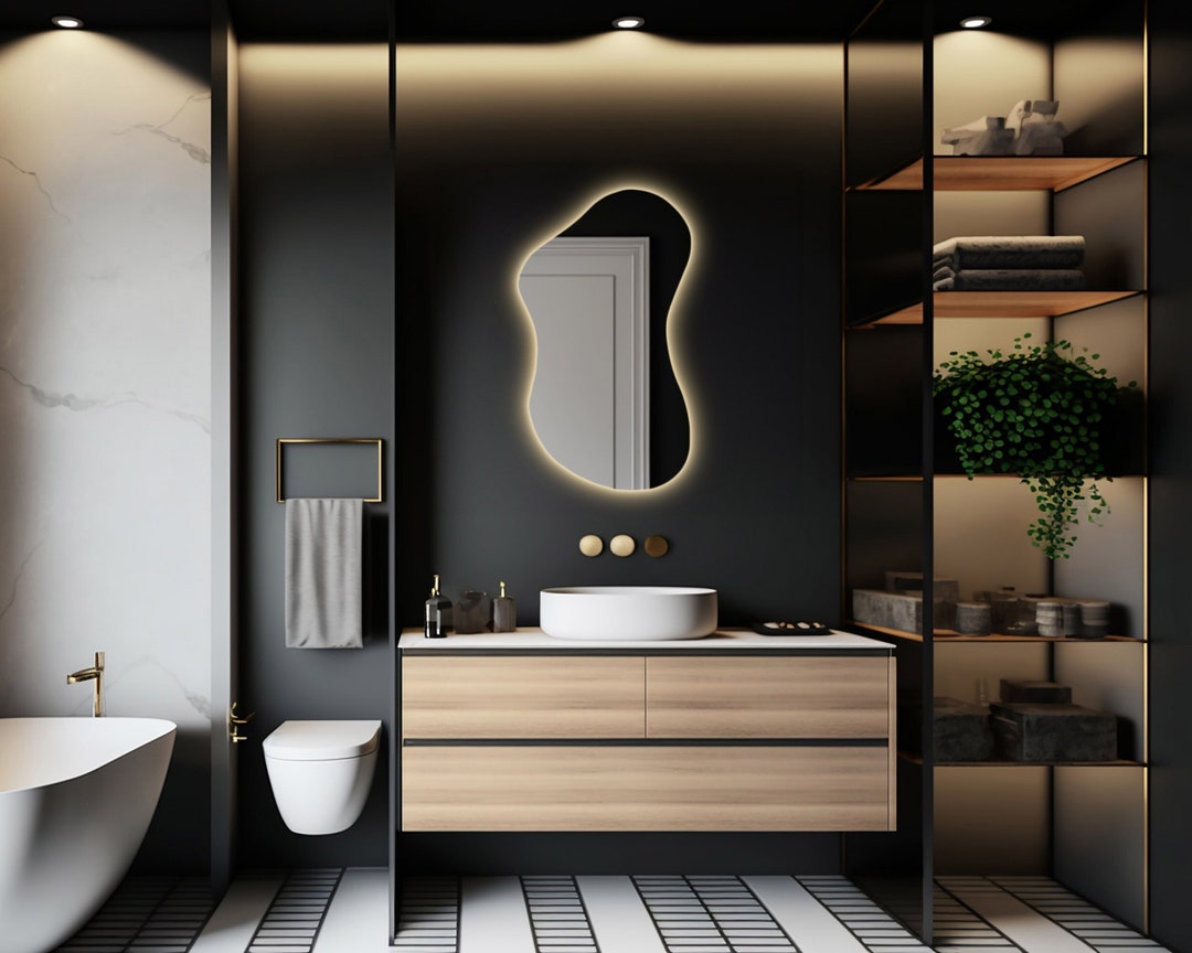 Led Lighted Wavy Mirror, Bathroom Mirror, Illuminated Mirror, Led ...
