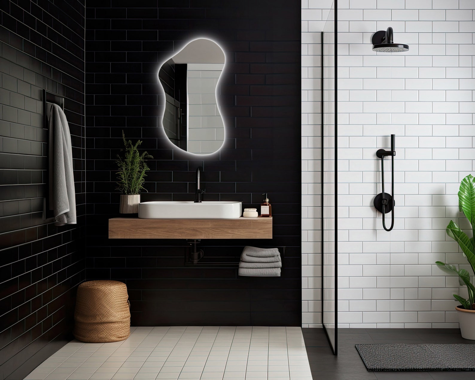 Led Lighted Wavy Mirror, Bathroom Mirror, Illuminated Mirror, Led ...