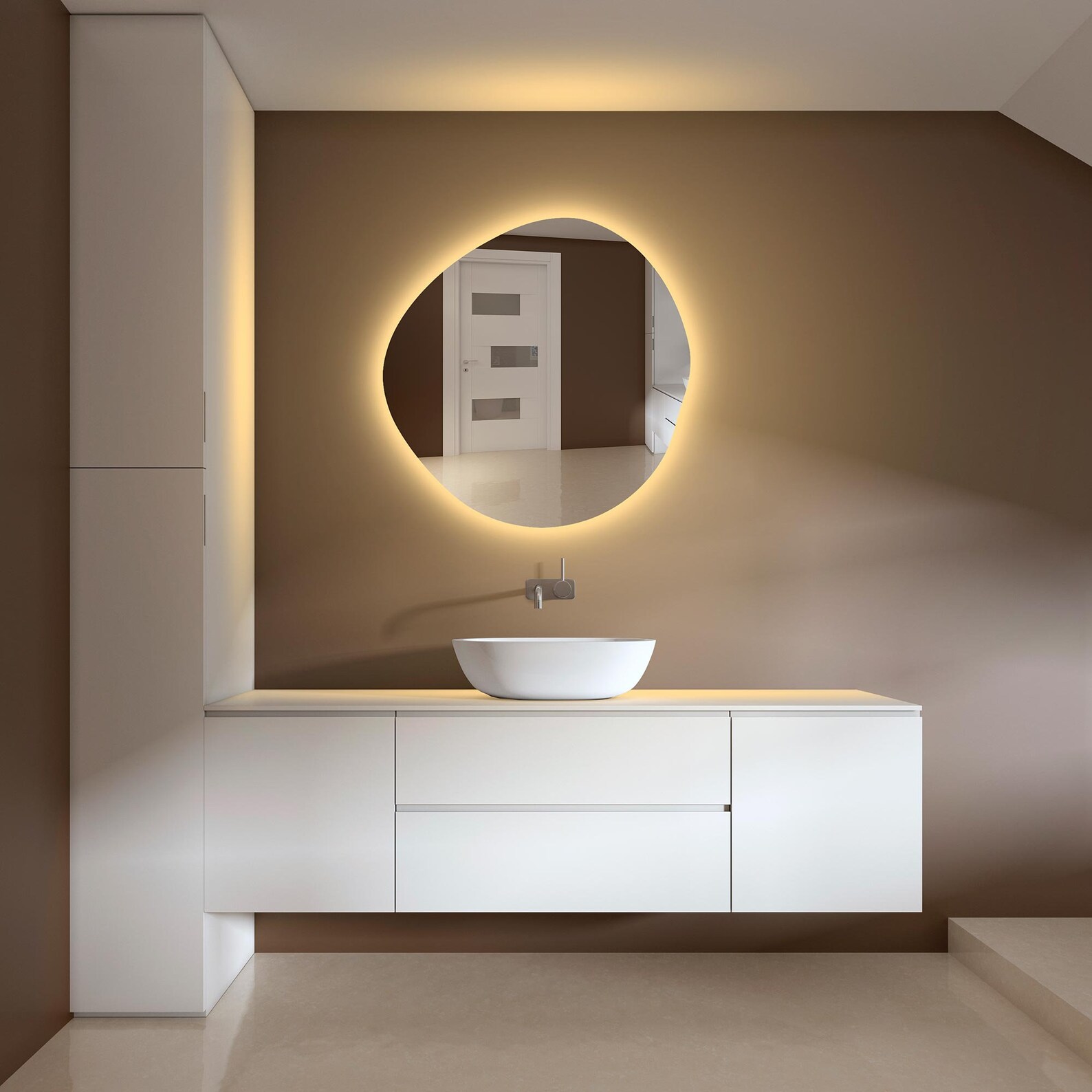 Asymmetrical Bathroom Mirror With Led Lights, RGB Led Vanity Mirror ...