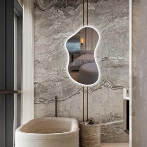 Led Lighted Wavy Mirror, Bathroom Mirror, Illuminated Mirror, Led ...