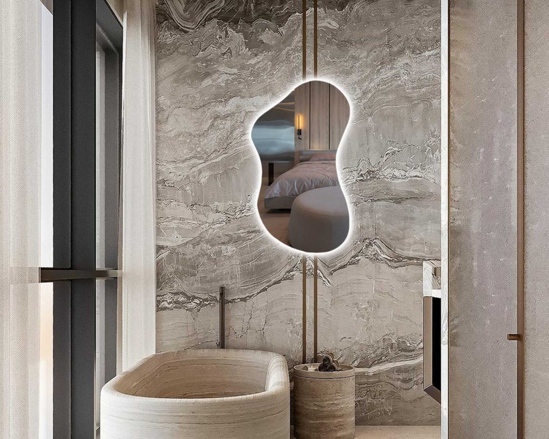 Led Lighted Wavy Mirror, Bathroom Mirror, Illuminated Mirror, Led ...
