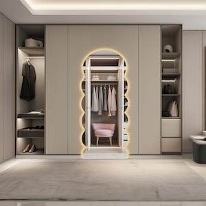LED Lighted Wavy Floor Mirror, Modern Dressing Room Mirror, Backlit ...