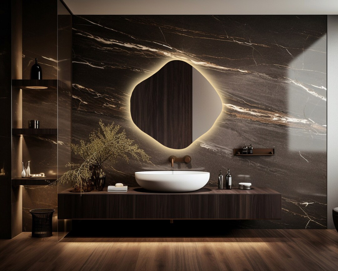 Irregular Shaped Wall Mirror With Led Lights, LED Lighted Bathroom ...