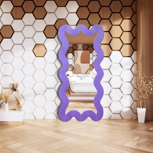 Large Floor Purple Mirror, Wavy Floor Length Mirror, Curvy Full Length ...