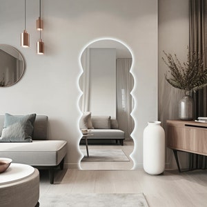 LED Lighted Wavy Floor Mirror, Modern Dressing Room Mirror, Backlit ...