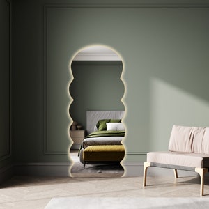 LED Lighted Wavy Floor Mirror, Modern Dressing Room Mirror, Backlit ...