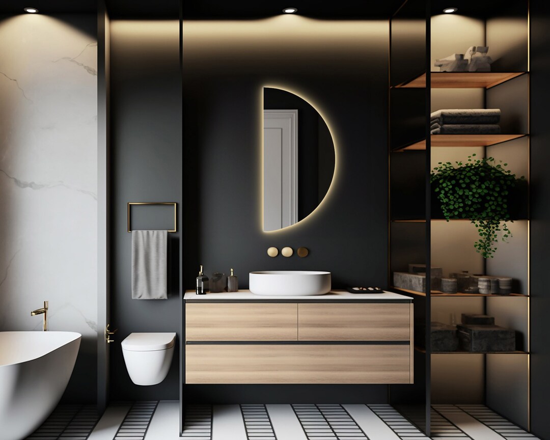 Half Circle LED Lighted Bathroom Mirror, Vanity Mirror With Led Lights ...