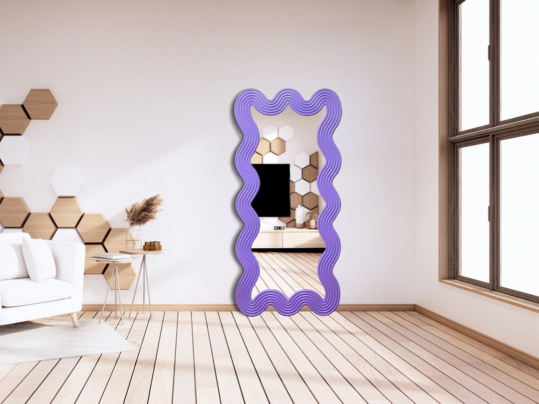 Large Floor Purple Mirror, Wavy Floor Length Mirror, Curvy Full Length ...