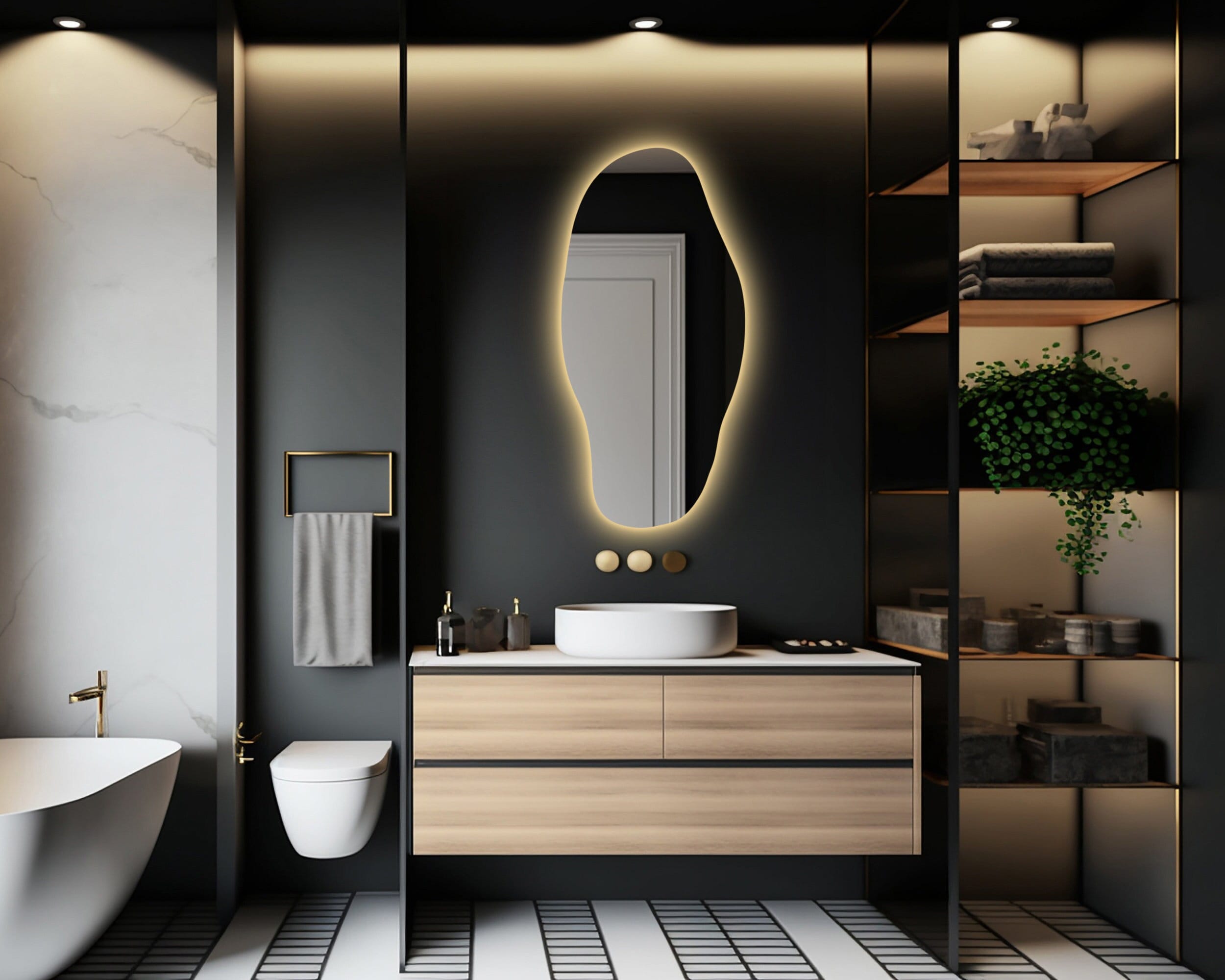 Irregular Mirror, Led Lighted Mirror, Bathroom Mirror, Washbasin Mirror ...