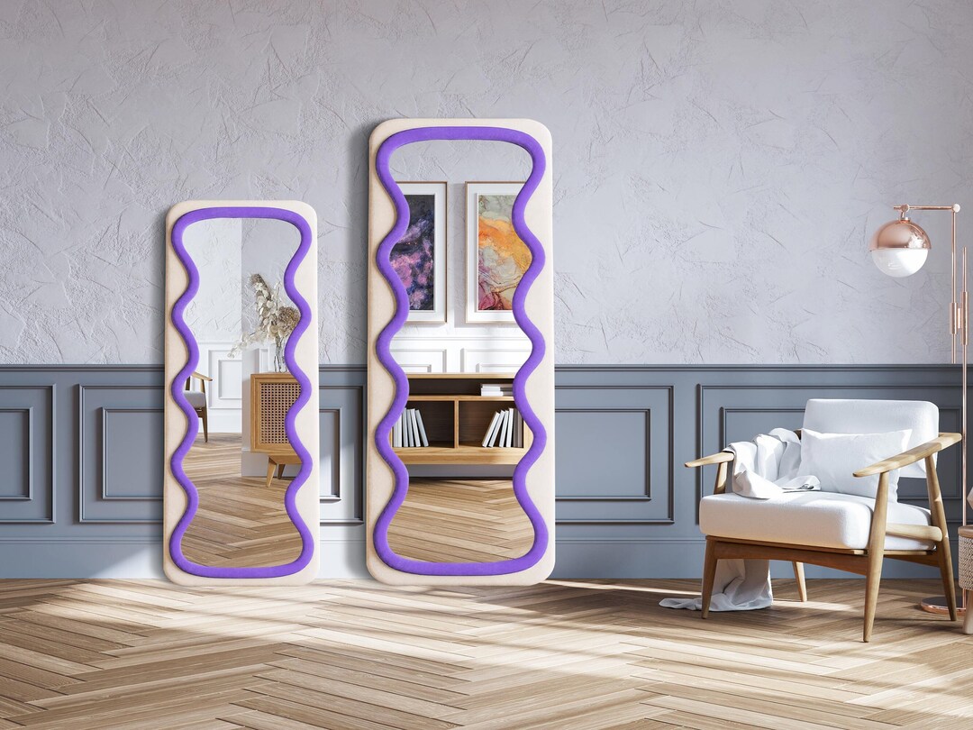 Wavy Floor Length Mirror, Fabric Frame Mirror, Curvy Full Length Mirror ...