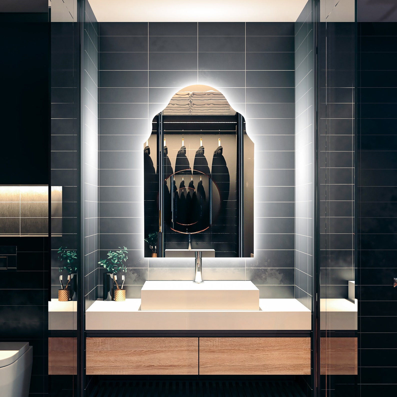 Arched LED Bathroom Mirror, LED Lighting Arch Wall Mirror, Vanity ...