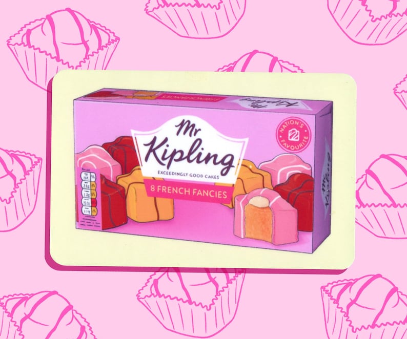 French Fancies Cake - Mr Kipling Illustrated Sticker - Etsy