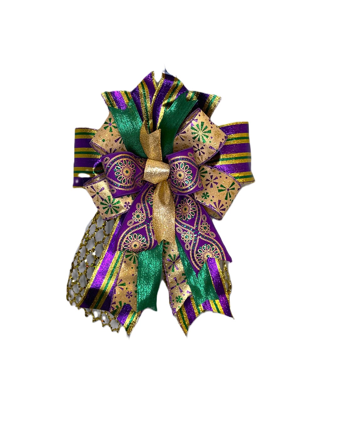 Deluxe Mardi Gras Bow, Mega Mardi Gras Bow Decor With Gold Glittered ...