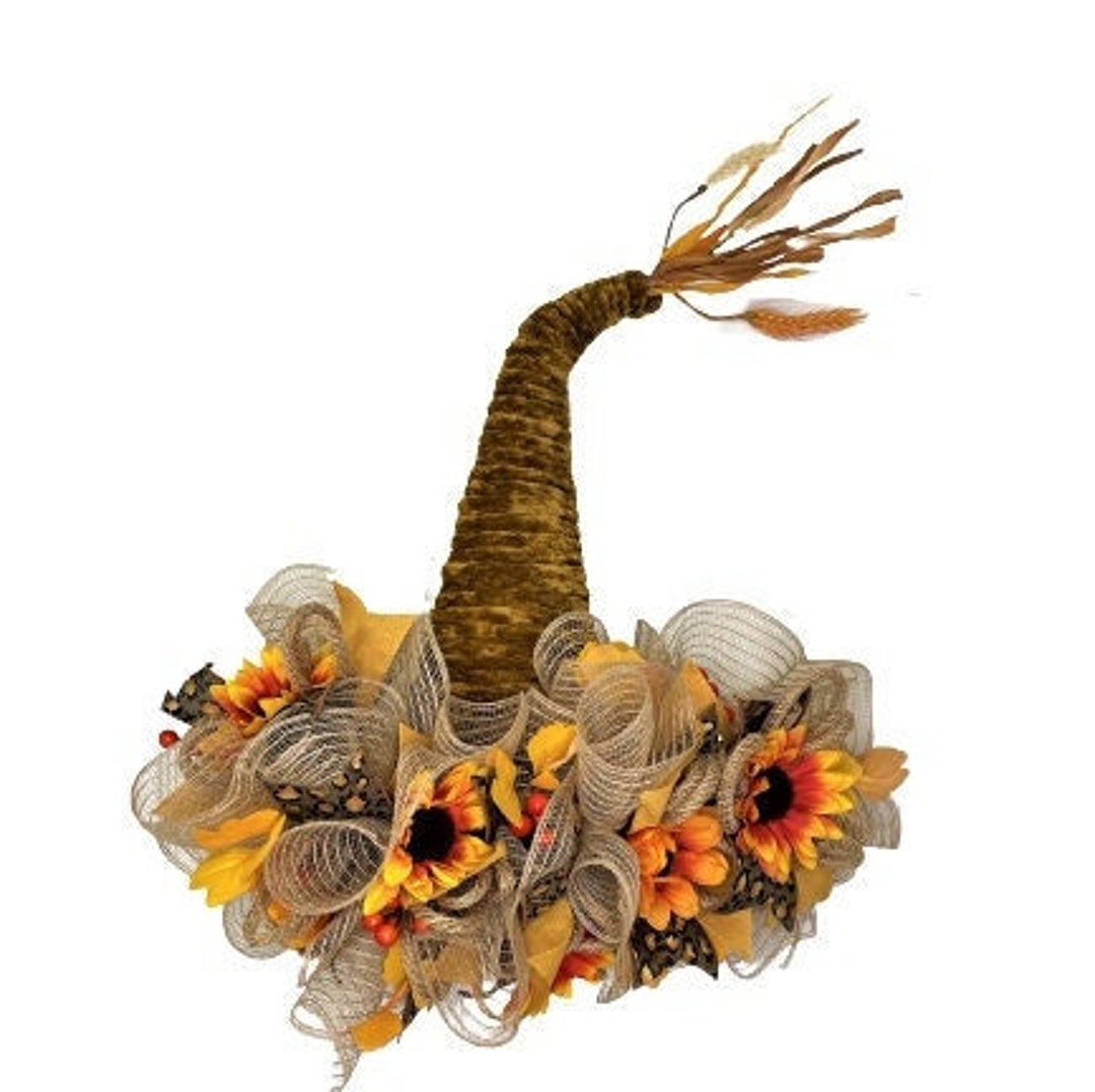 Handmade Fall Scarecrow Hat Door Wreath With Velvet Yarn and Sunflowers ...