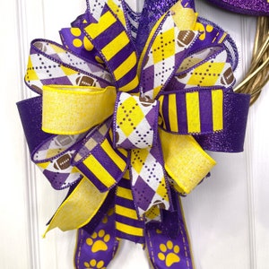 Purple and Gold Football Wreath, LSU Tiger Door Decor - Sports Themed ...