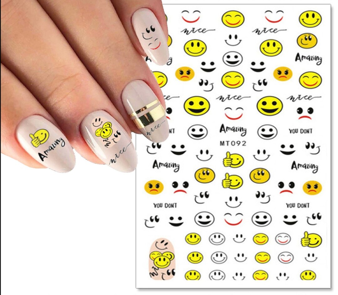 Face Emoji Smile Nail Stickers Adorable Panda Nail Stickers Kawaii Nail ...