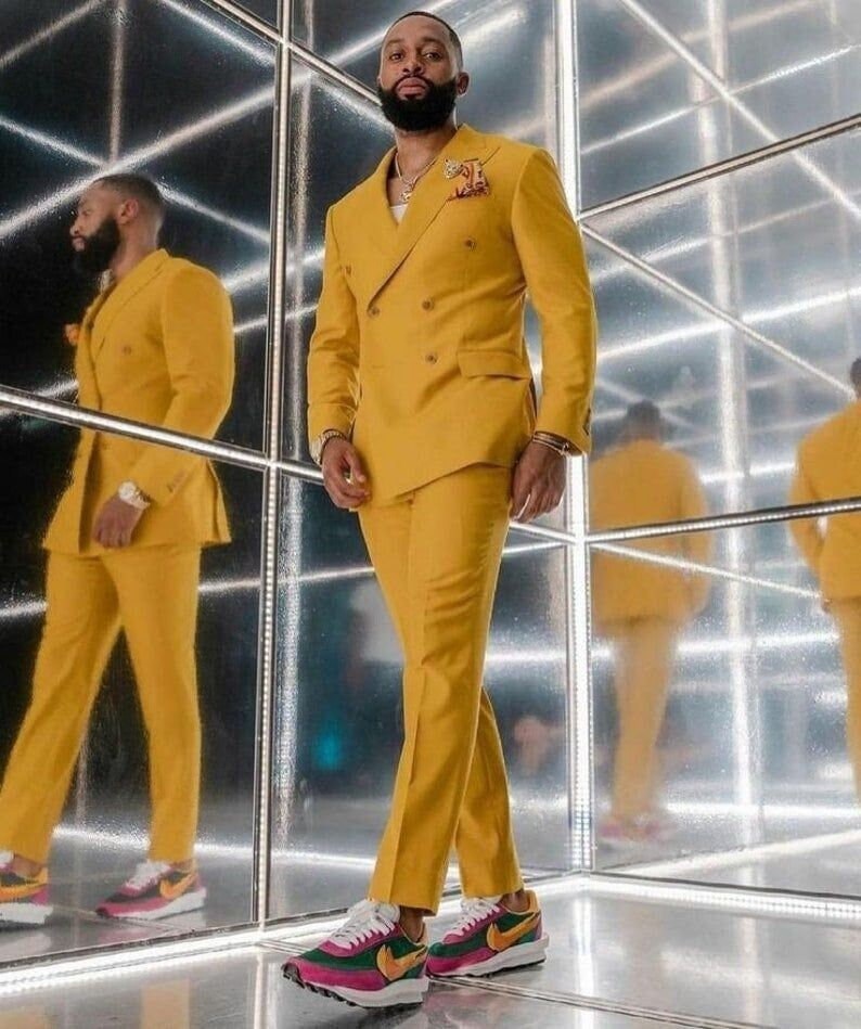 Vastraas New Stylish Partywear Formal Tuxedo Suits for Men in Mustard ...