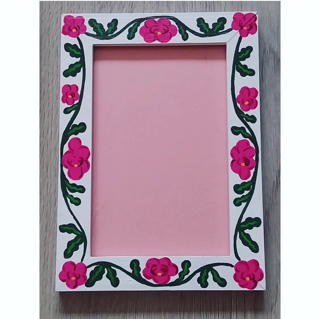 Hand Painted Botanical Illustration on Wooden Photo Frame, Folklore Art ...
