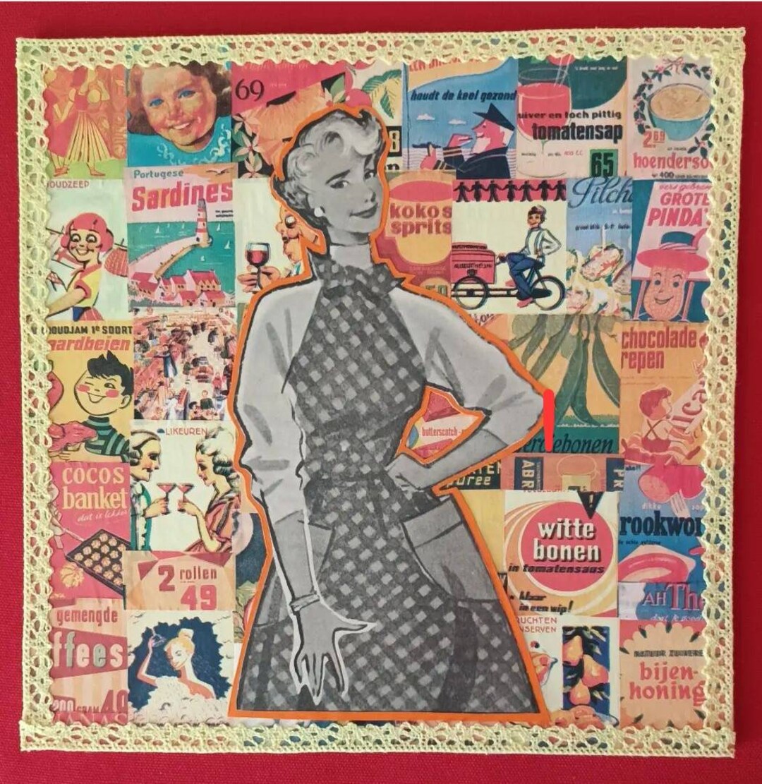 Vintage Ads Collage Artwork, Retro Advertisement Paper Collage Art, Mid ...