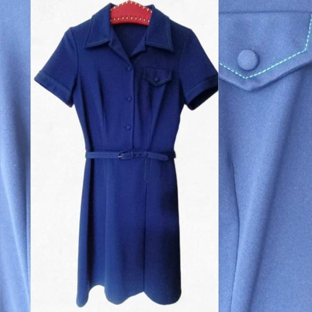60s Vintage Collar Dress, 60s Vintage Blue Dress, Retro Blue Dress ...