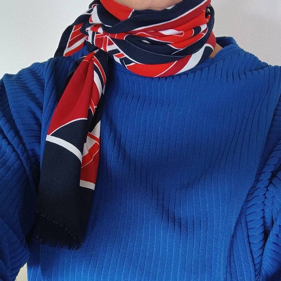 60s Mod Geometric Print Scarf: Vintage Polyester Shawl - Gem