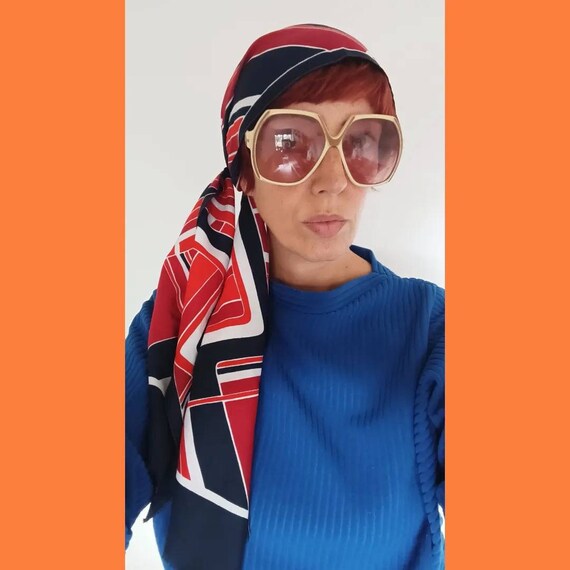60s Mod Geometric Print Scarf: Vintage Polyester Shawl - Gem