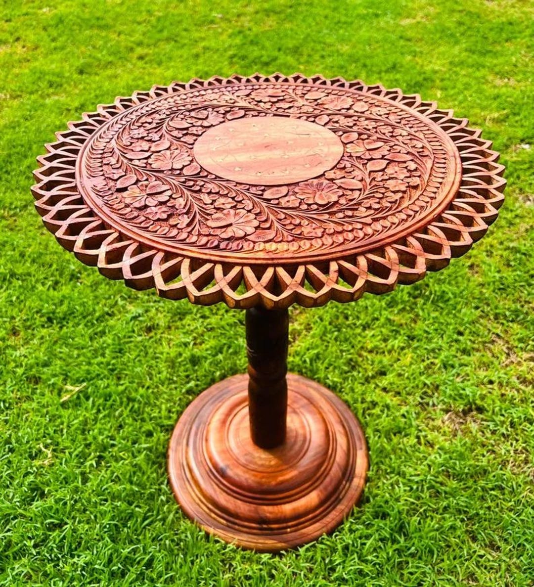 Rustic Wood Table – Handmade Floral Round Table, Farmhouse Decor ...