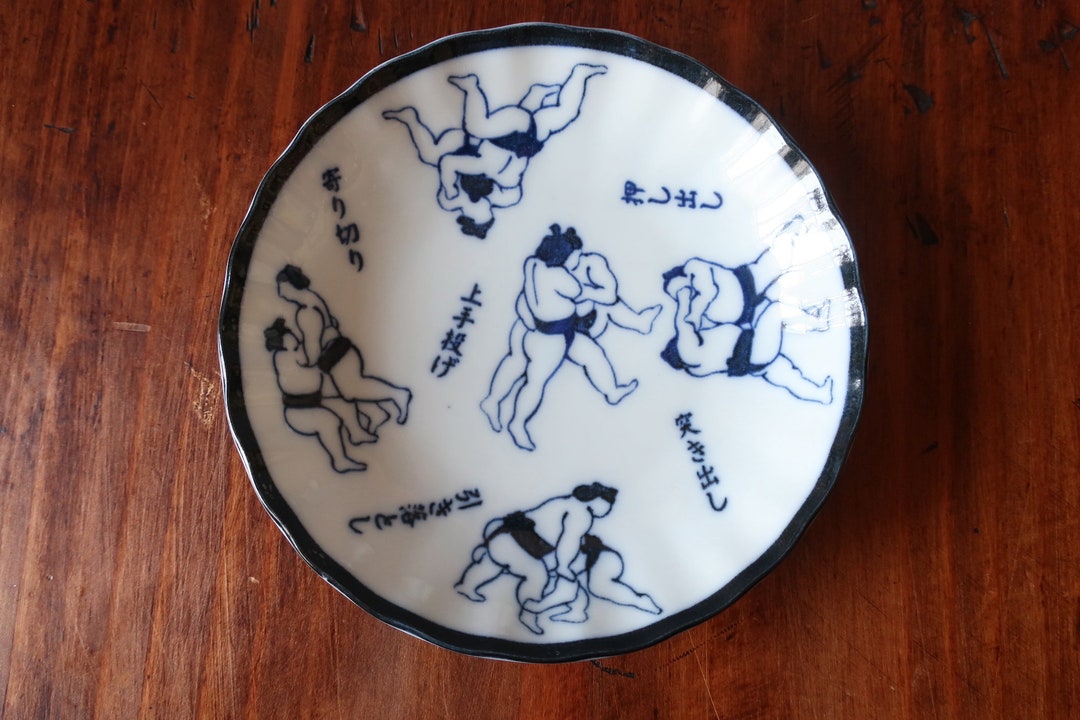 Set of 2 Japanese Sumo Design Painted Plate Dish Kawaii - Etsy